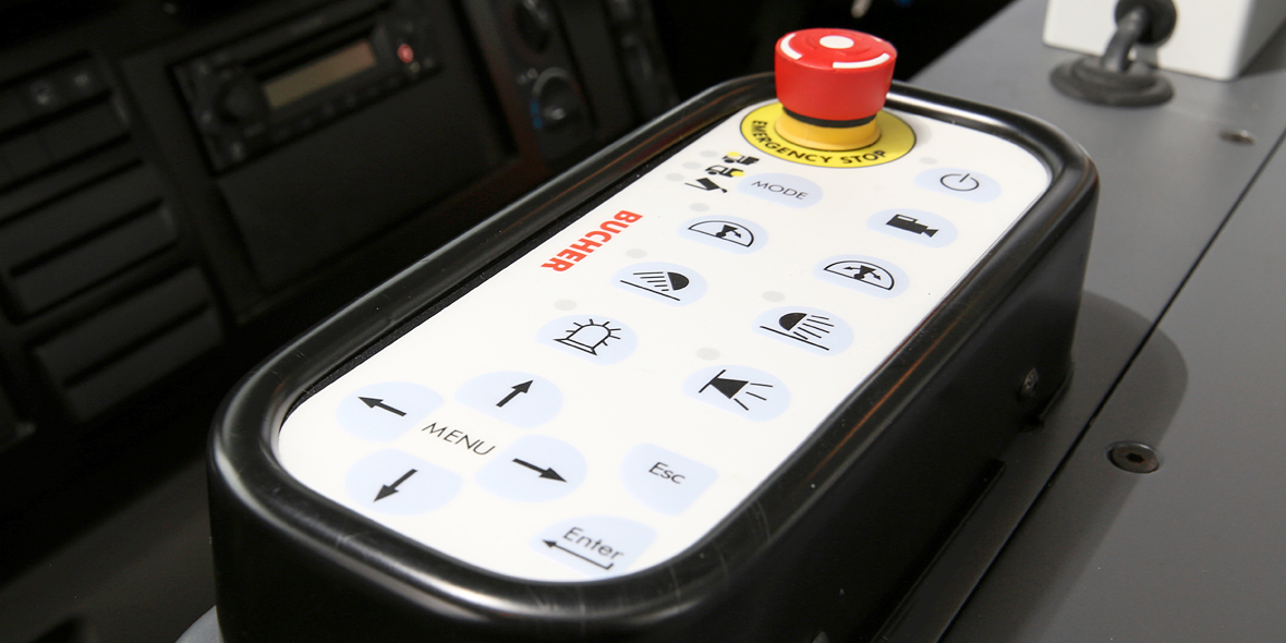 Econic with steering wheels and controls on both sides of the cabin.